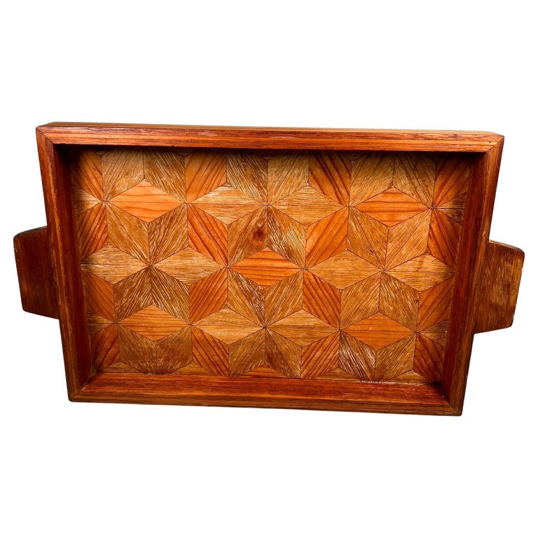 1960s Modern Wood Serving Tray Geometric Design For Sale at 1stDibs