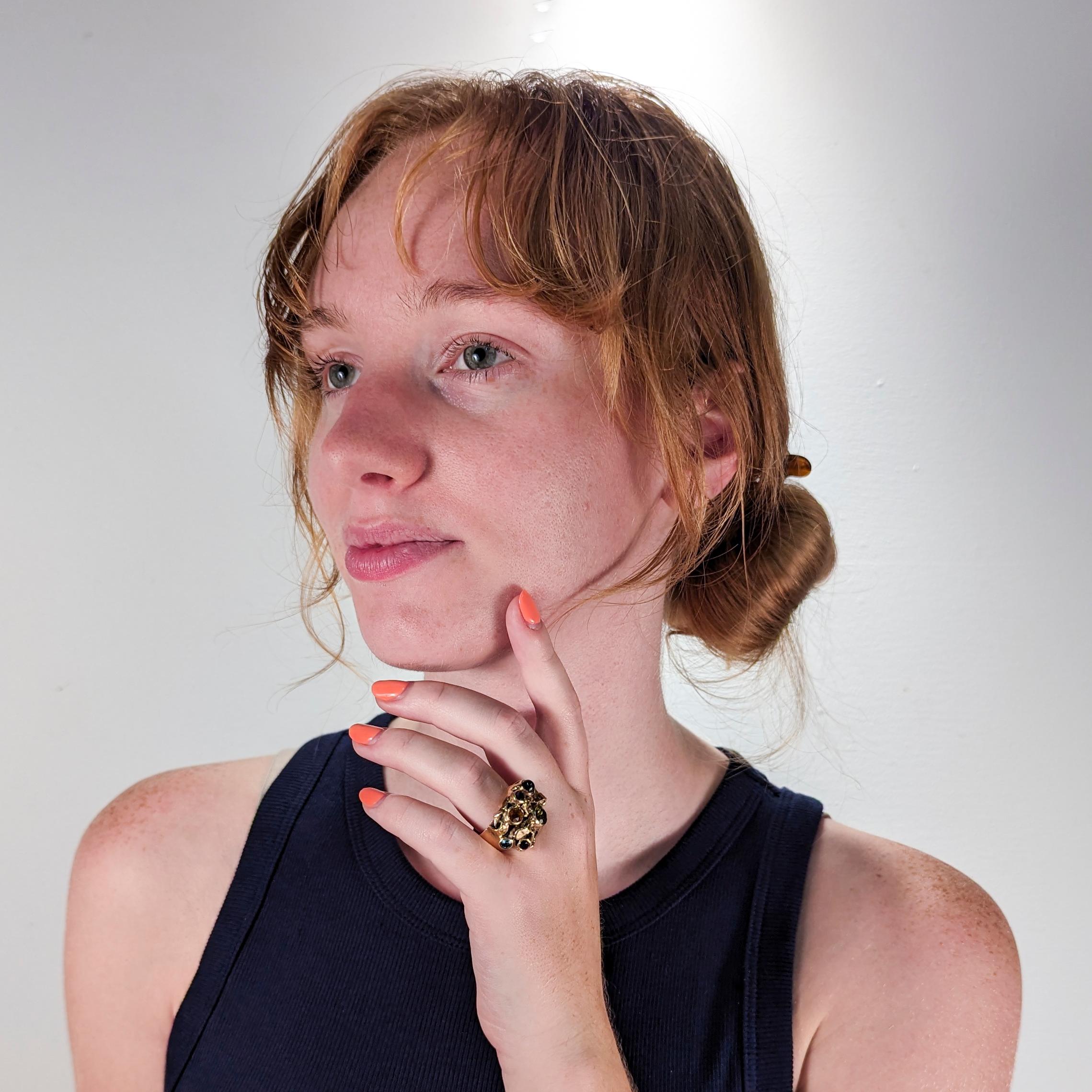 1960's Modernist 14k Gold and Multi-Gemstone Cocktail Ring by Resia ...