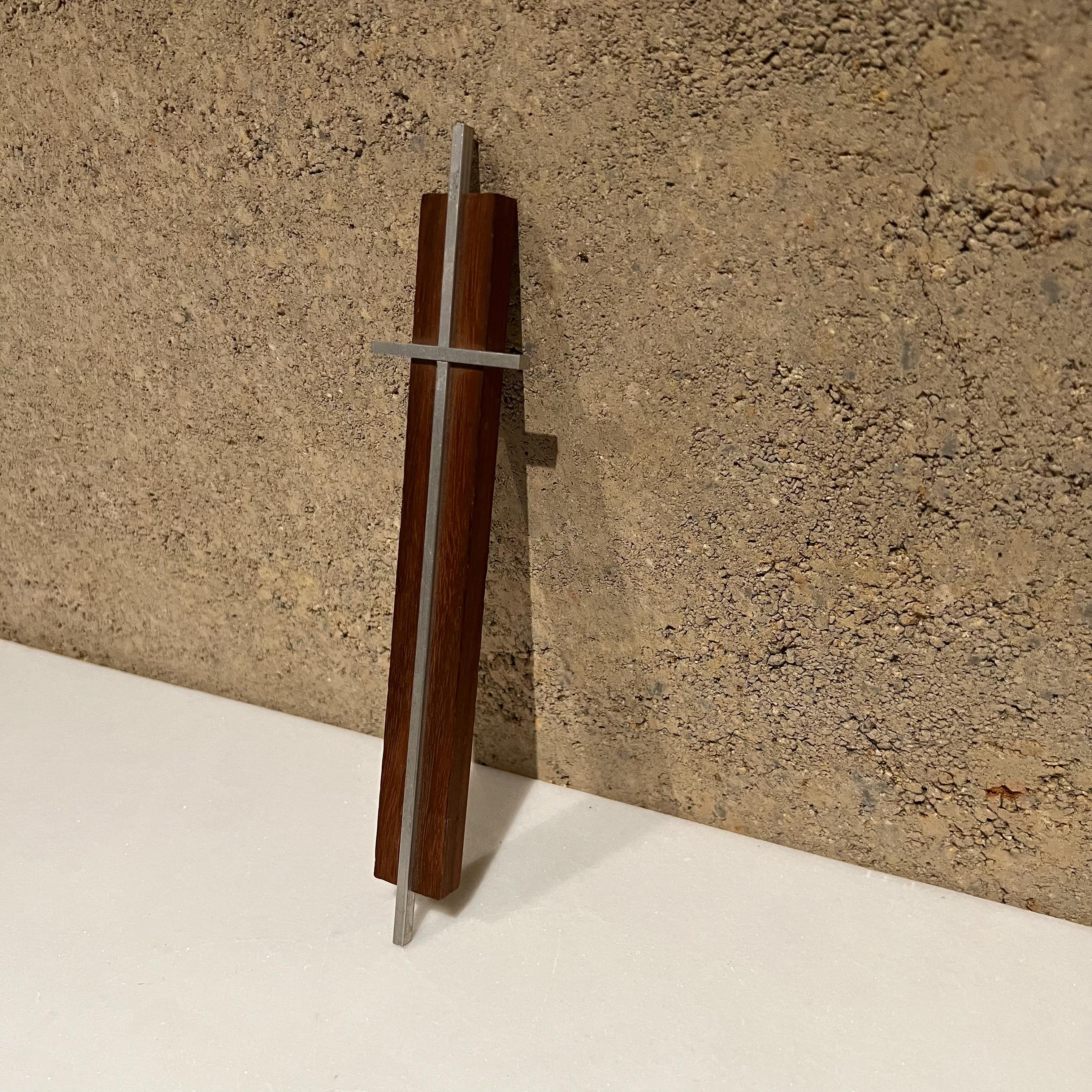 1960s Modernist Cross Crucifix Wood and Aluminum Minimalist Midcentury ...