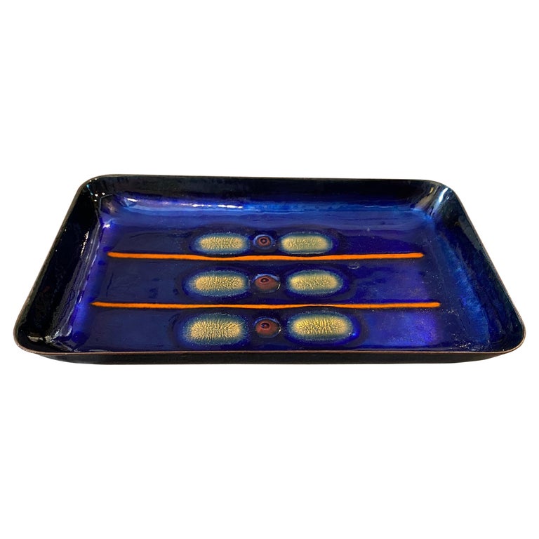 1960s Modernist Hand-Painted Enameled Copper Tray by Laurana at 1stDibs