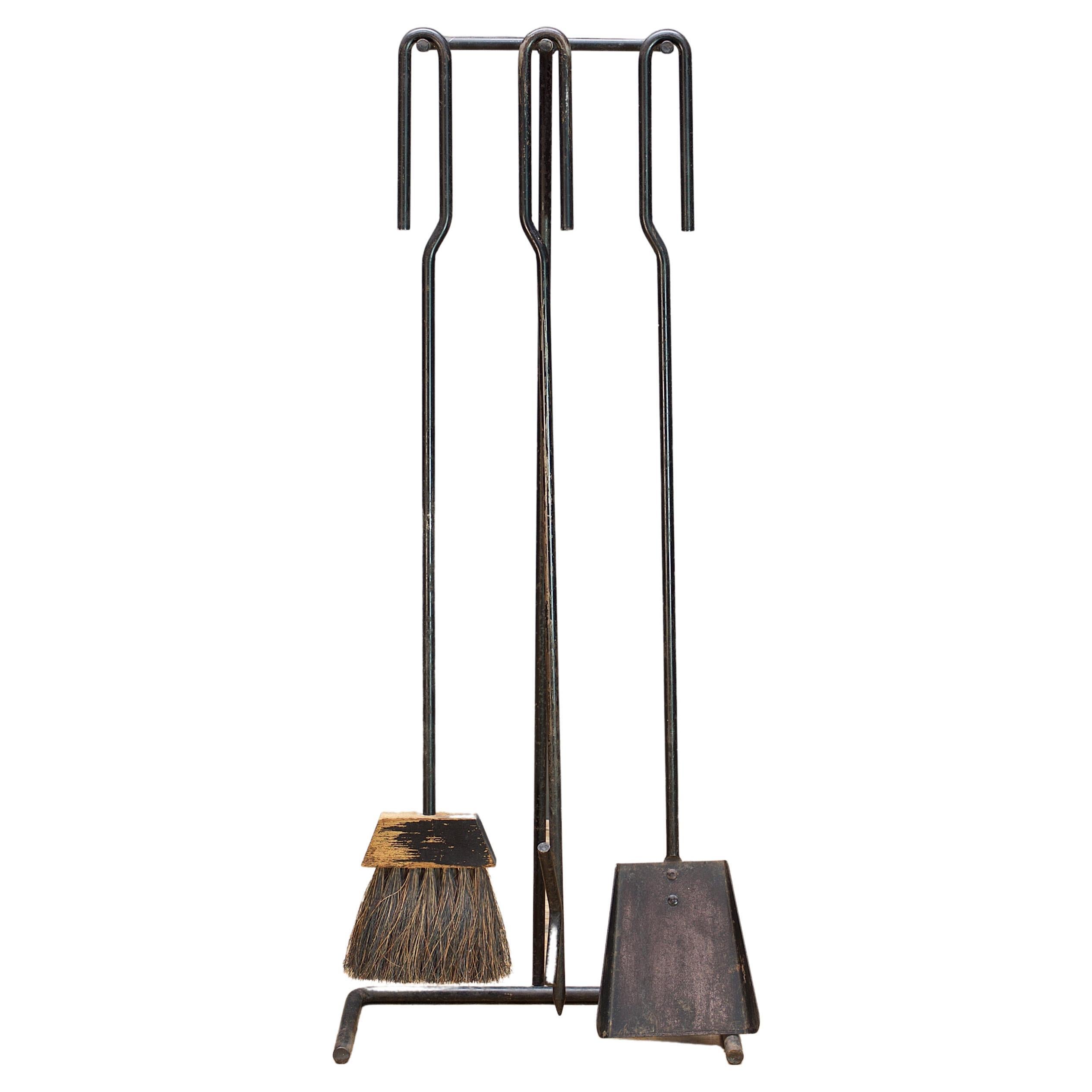 Modernist Chrome and Iron Fire Tool Set, 1960s at 1stDibs