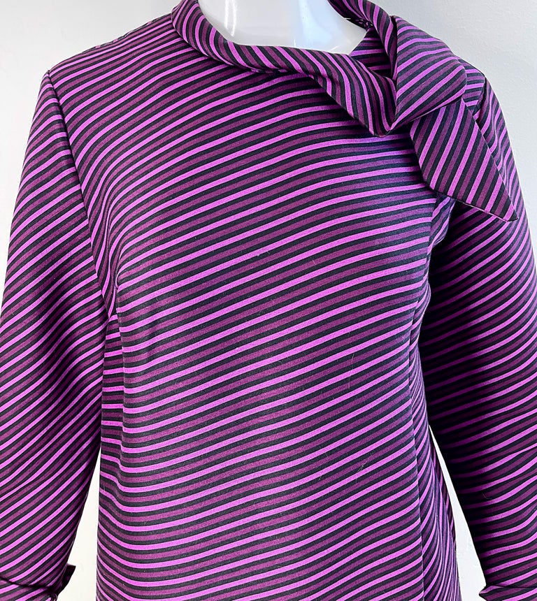 1960s Moe Nathan New York Purple Striped Silk Long Sleeve Vintage 60s ...