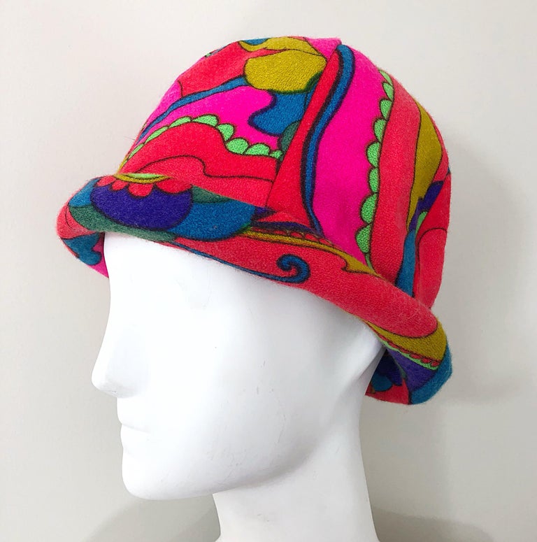 1960s Mr. Martin Retro Bright Mod Psychedelic Vintage 60s Wool Cloche ...