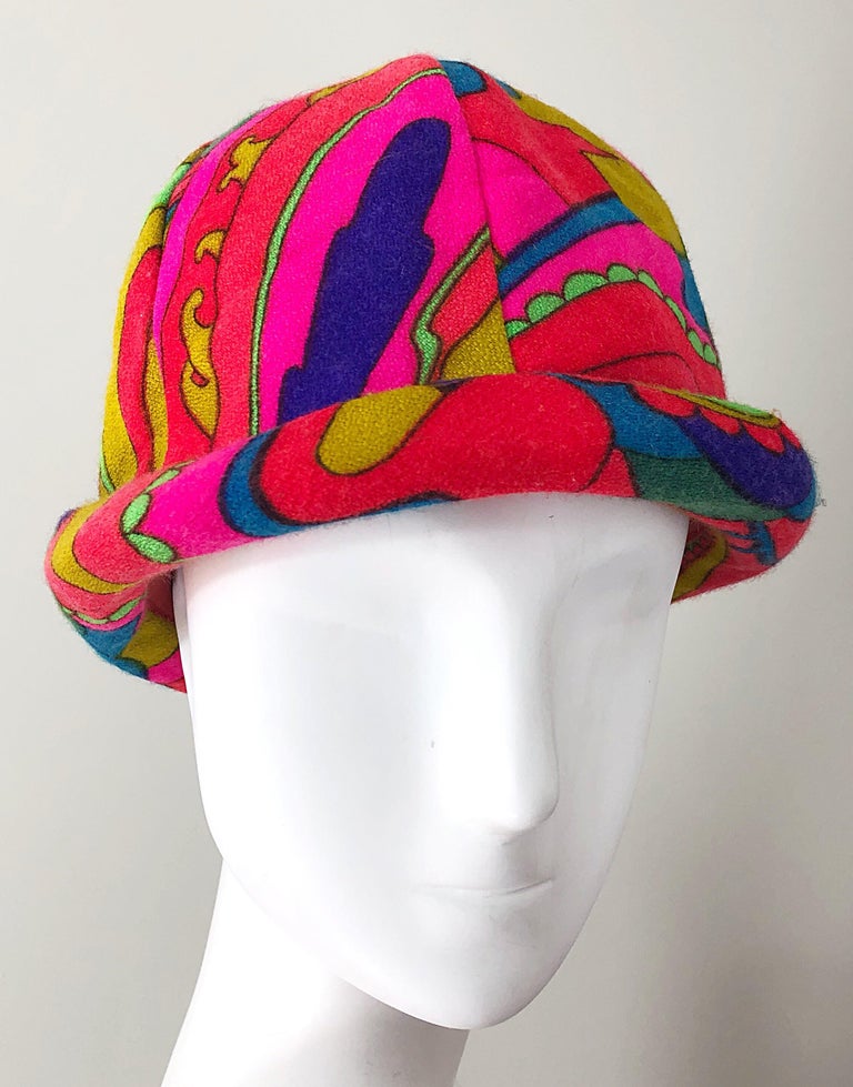 1960s Mr. Martin Retro Bright Mod Psychedelic Vintage 60s Wool Cloche ...