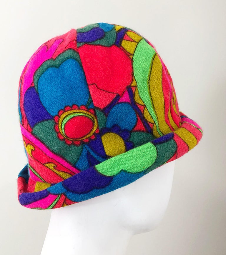 1960s Mr. Martin Retro Bright Mod Psychedelic Vintage 60s Wool Cloche ...