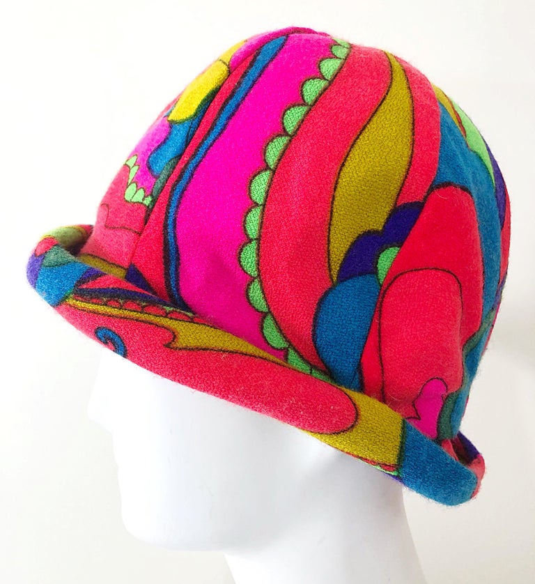 1960s Mr. Martin Retro Bright Mod Psychedelic Vintage 60s Wool Cloche ...