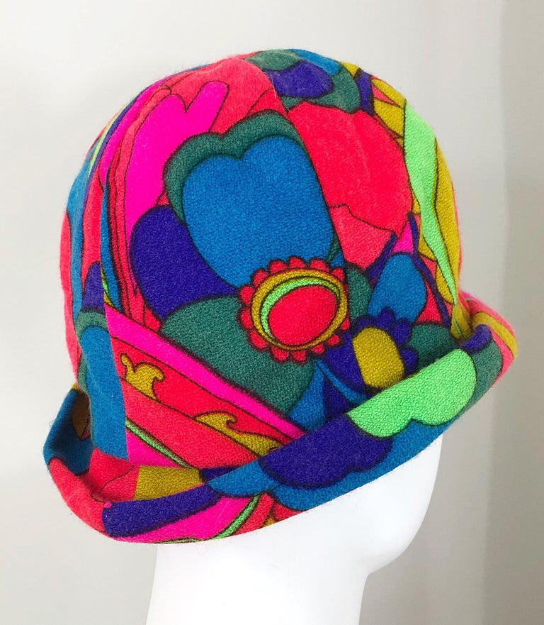 1960s Mr. Martin Retro Bright Mod Psychedelic Vintage 60s Wool Cloche ...