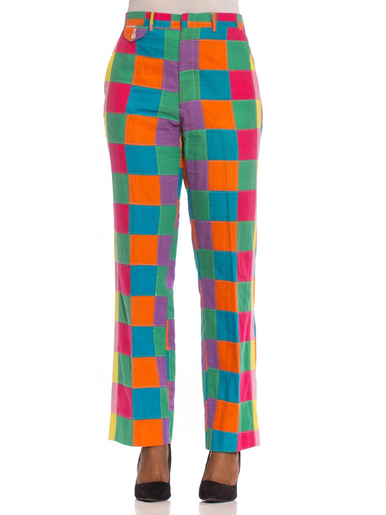 1960S Multicolor Patchwork Cotton Mens Pants In Super Bright Colors at ...