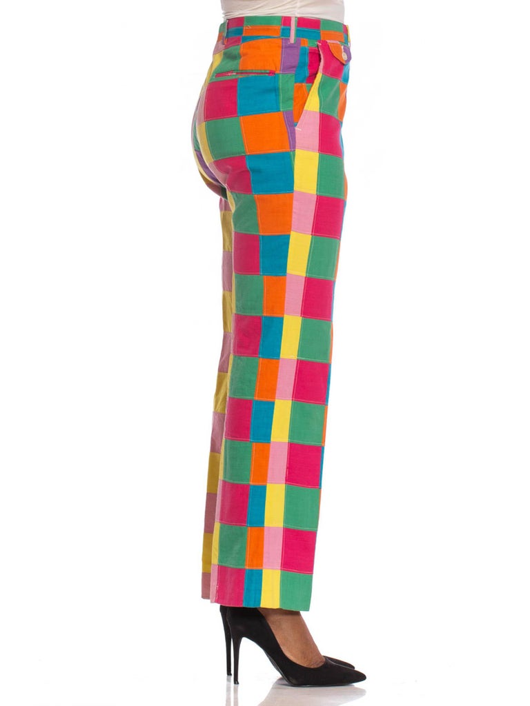 1960S Multicolor Patchwork Cotton Mens Pants In Super Bright Colors at ...