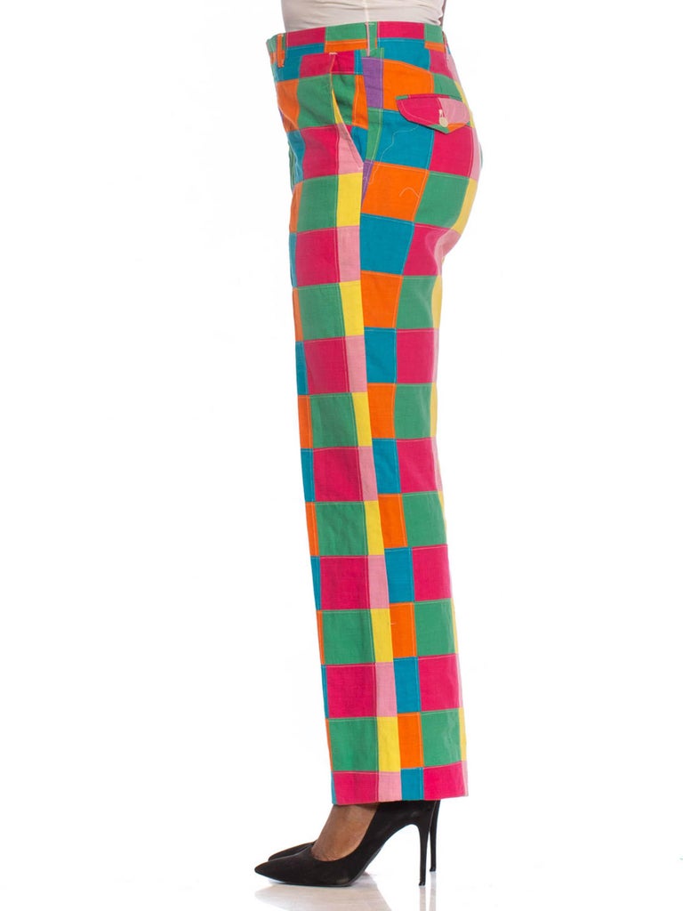 1960S Multicolor Patchwork Cotton Mens Pants In Super Bright Colors at ...