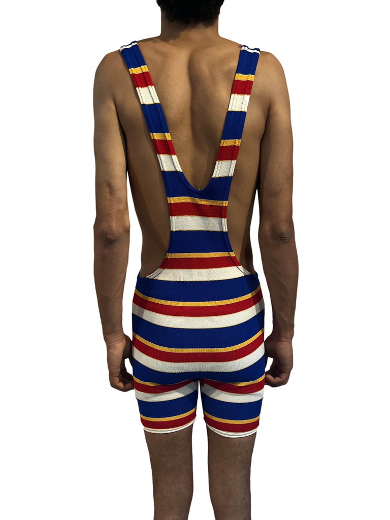 1960S Multicolor Striped Polyester Piqué 1920S Style Swimsuit For Sale ...