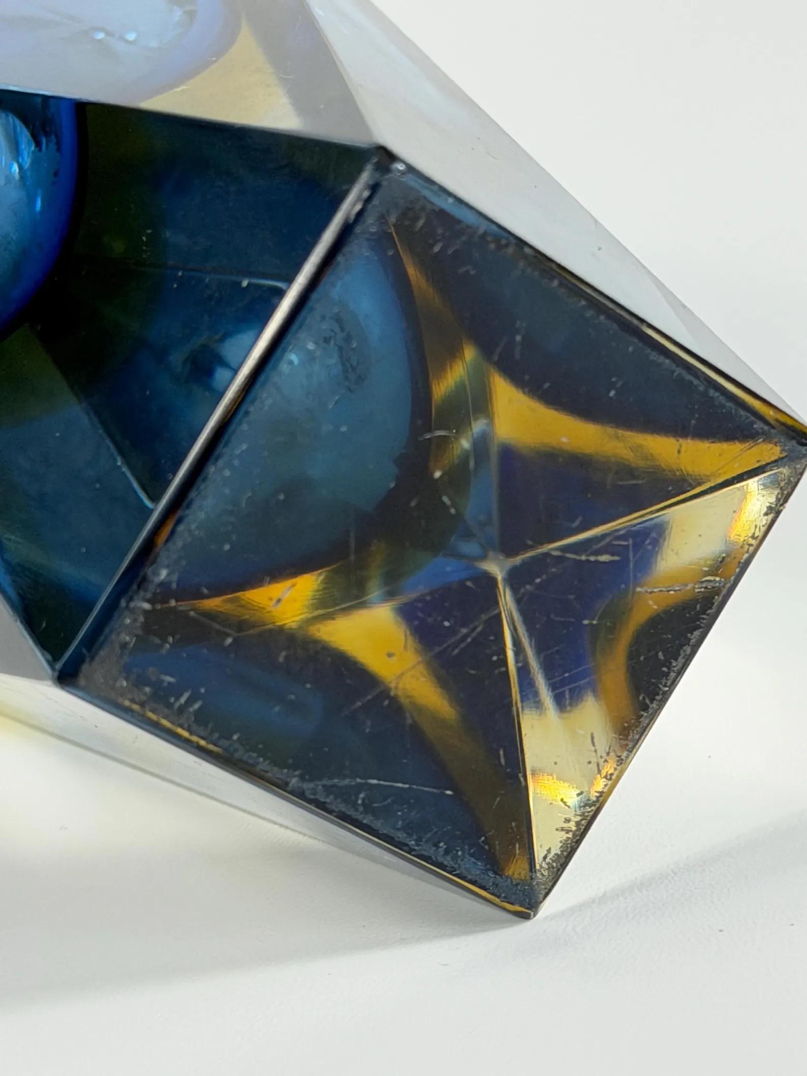 1960s Murano Faceted Blue Sommerso Glass Vase - Geometric Sculptural ...