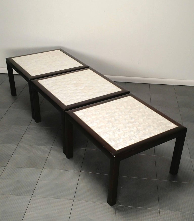 1960s Natural Capiz Shell Top Occasional Side Table Set of 3 For Sale ...