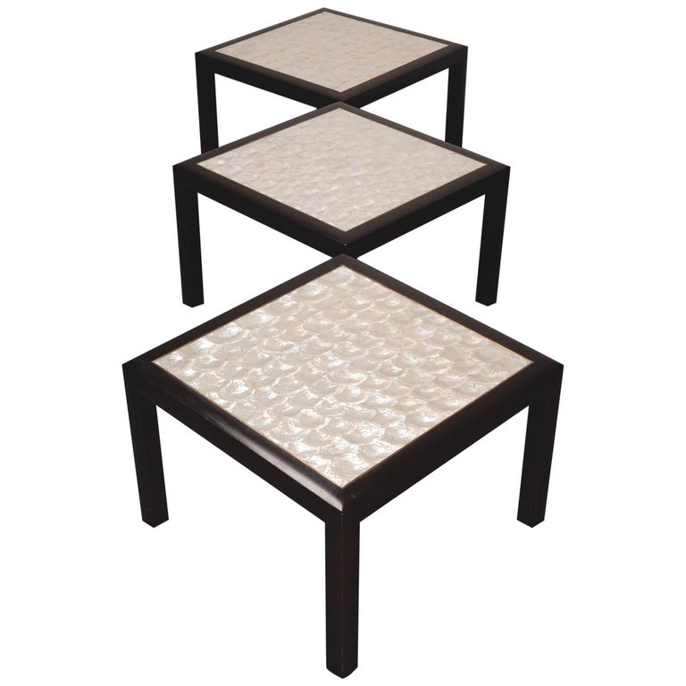 1960s Natural Capiz Shell Top Occasional Side Table Set of 3 For Sale ...