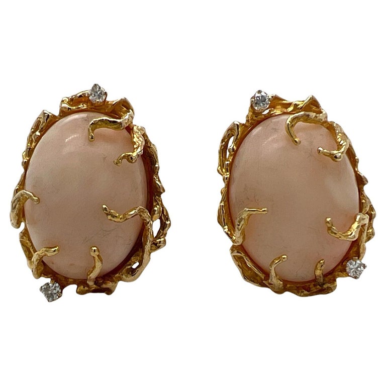 1960's Natural Coral Diamond 14 Karat Yellow Gold Vintage Ear Clip ...