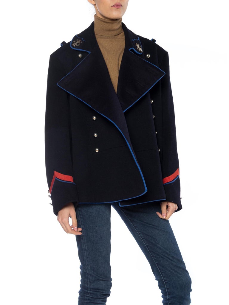 1960S Navy Wool Men's Double Breasted Military Jacket With Silver ...