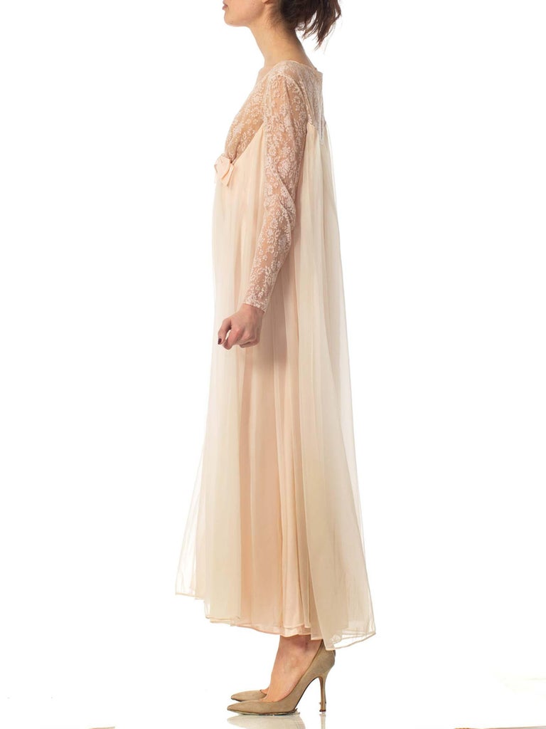 1960S Nude Nylon Chiffon Jersey Romantic Negligee House Dress With ...