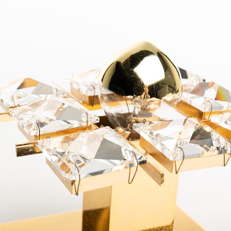 1960s One-Light Gilt Brass and Crystal Glass Square Scone by Palwa For ...