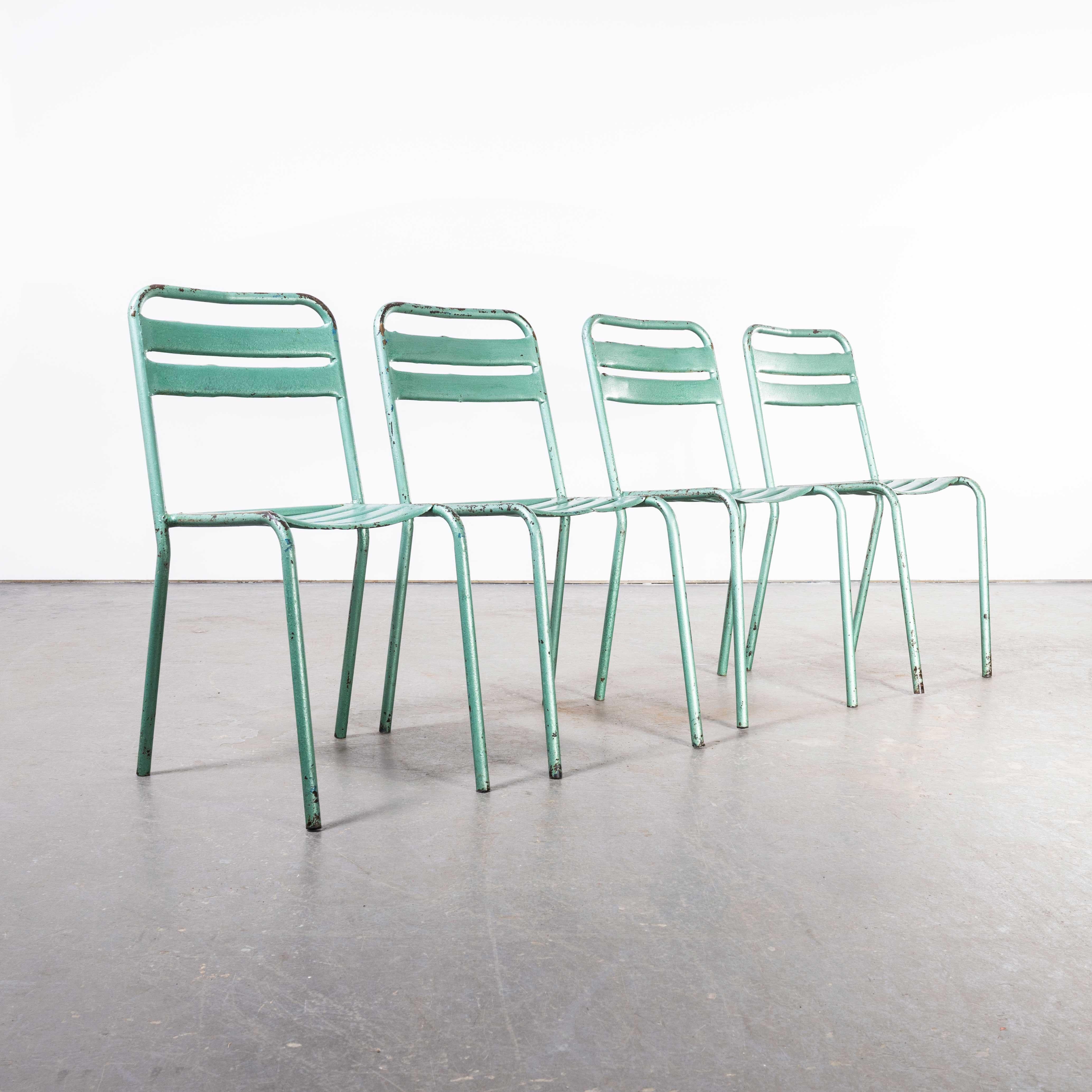 1960's, Original Green French Tolix T2 Metal Outdoor Dining Chairs, Set ...