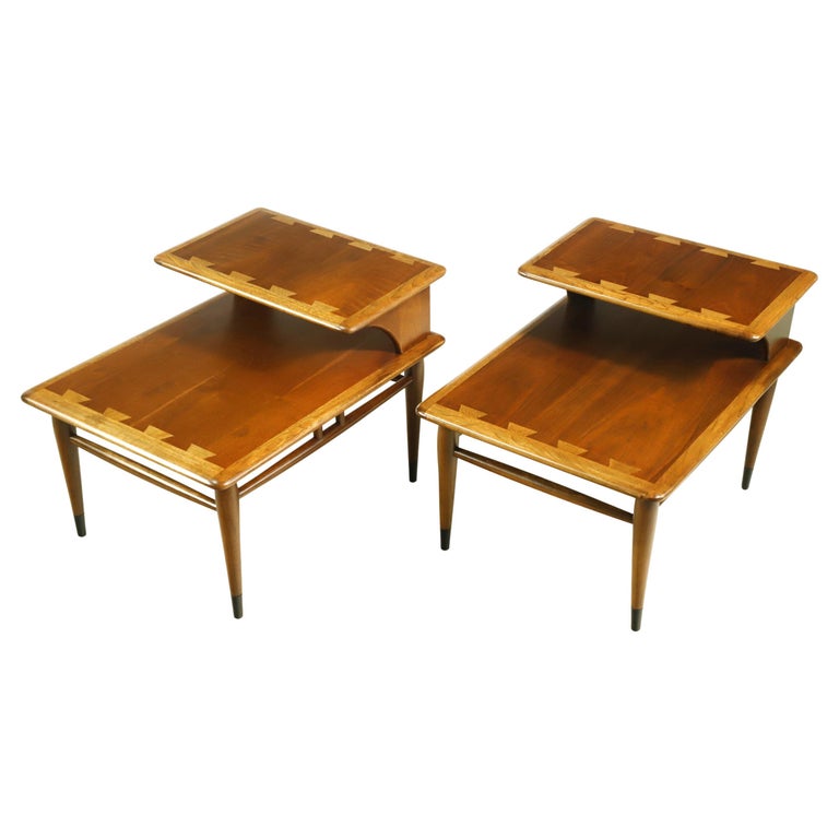 1960s Pair Lane Mid-Century Modern Walnut End Tables Dovetails For Sale at 1stDibs