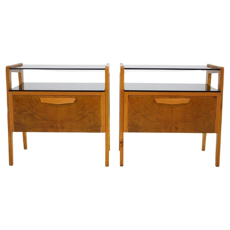 1960s Pair of Beech and Glass Bedside Tables by Krasna Jizba ...