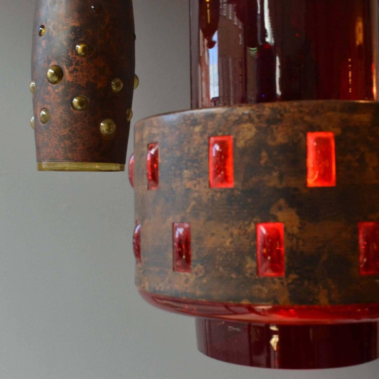 1960s Pair of Copper and Red Colored Glass Pendants by Nanda Still at ...