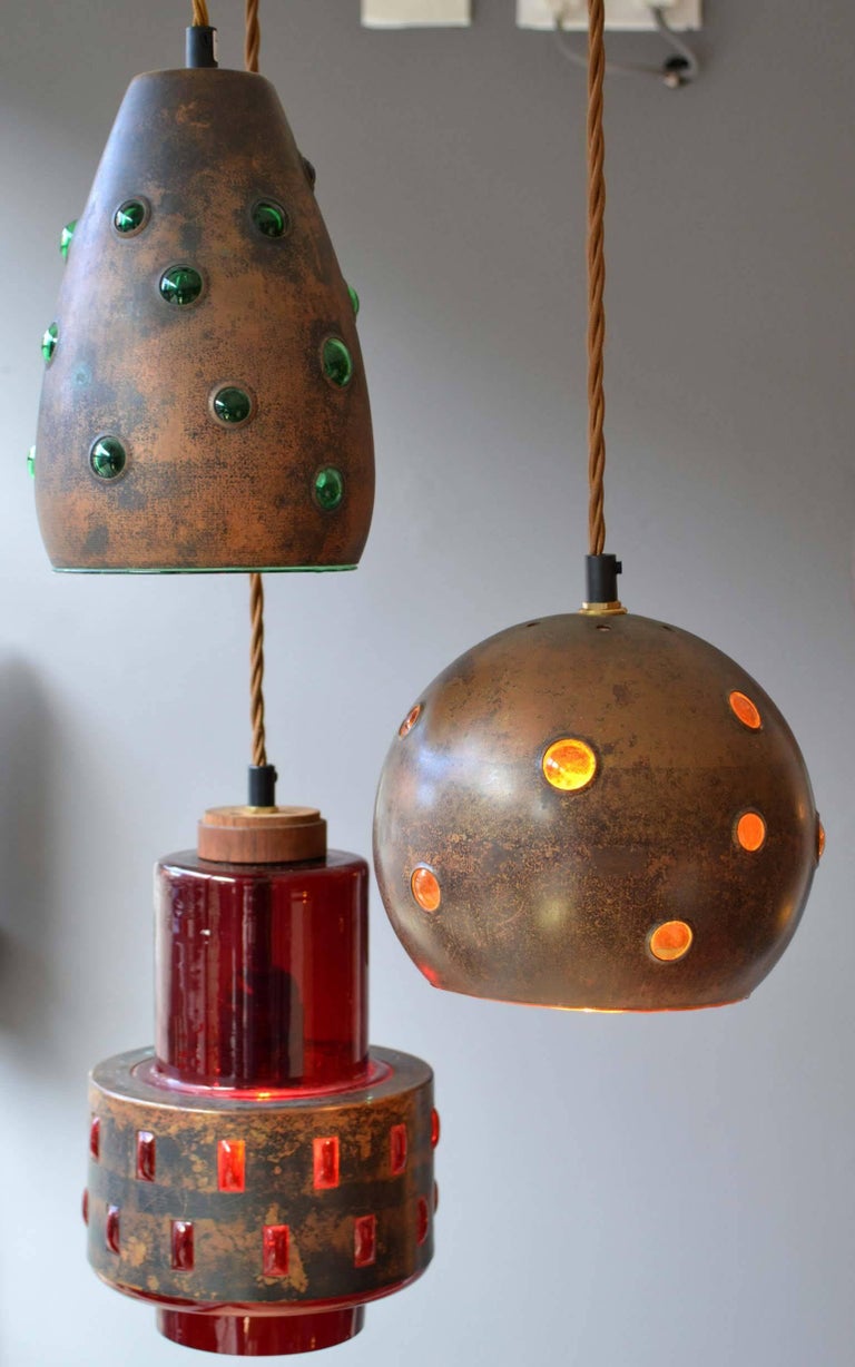 1960s Pair of Copper and Red Colored Glass Pendants by Nanda Still at ...