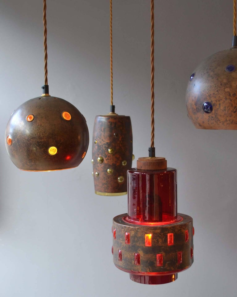 1960s Pair of Copper and Red Colored Glass Pendants by Nanda Still at ...
