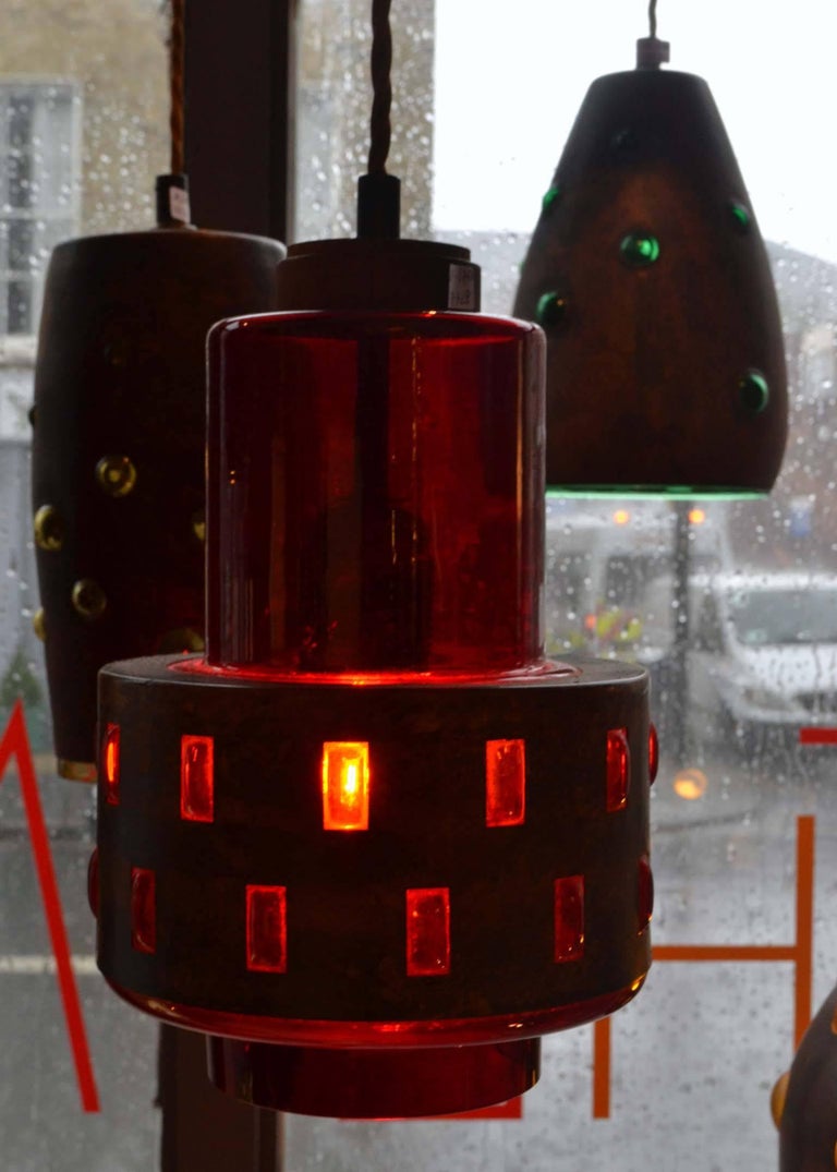 1960s Pair of Copper and Red Colored Glass Pendants by Nanda Still at ...