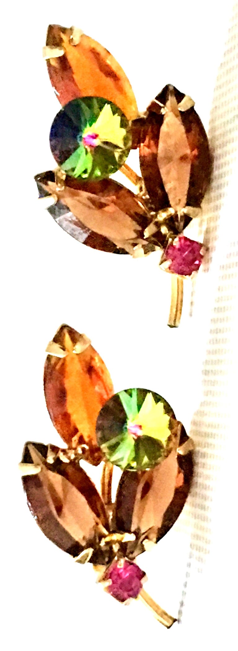 1960'S Pair Of Gold and Austrian Crystal Abstract Flower Earrings For ...