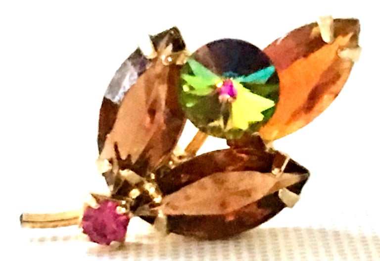 1960'S Pair Of Gold and Austrian Crystal Abstract Flower Earrings For ...