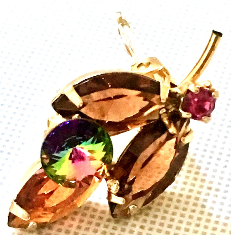 1960'S Pair Of Gold and Austrian Crystal Abstract Flower Earrings For ...