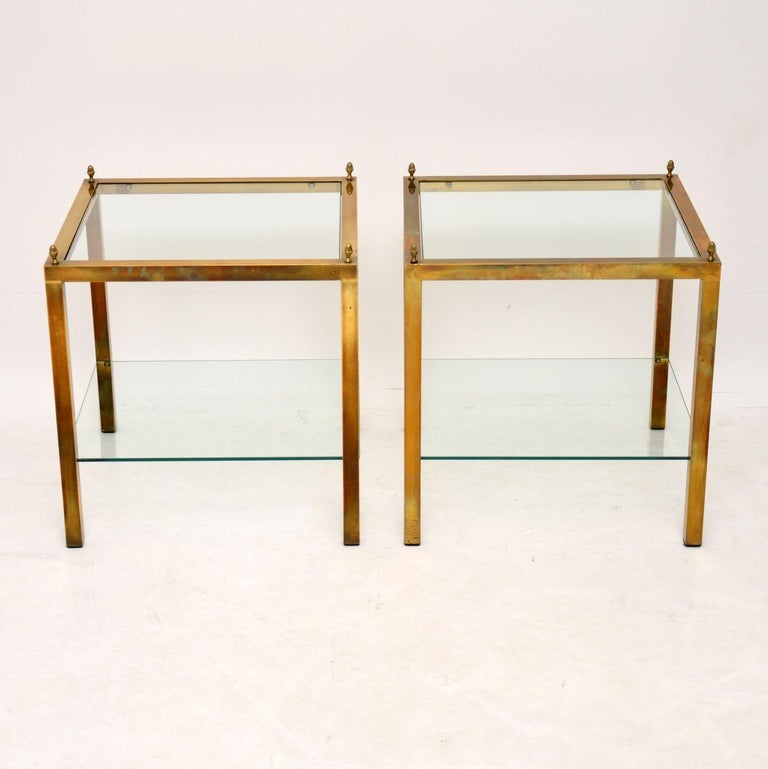 1960s Pair of Vintage Brass and Glass Side Tables at 1stDibs