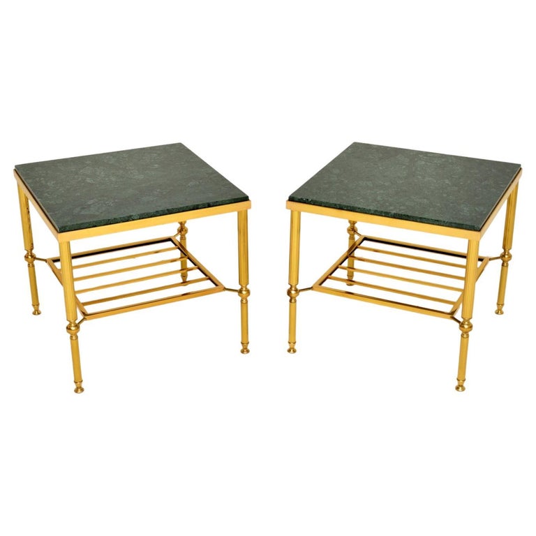 1960's Pair of Vintage Brass and Marble Side Tables For Sale at 1stDibs