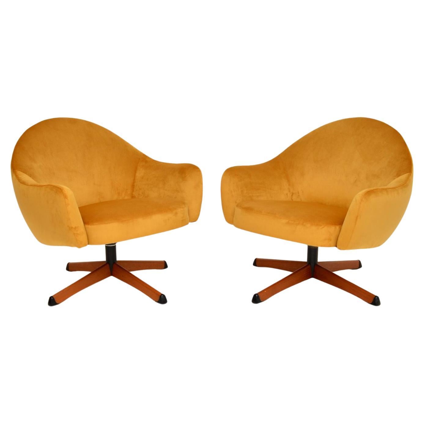 Danish Vintage Leather and Wood Swivel Armchair For Sale at 1stDibs