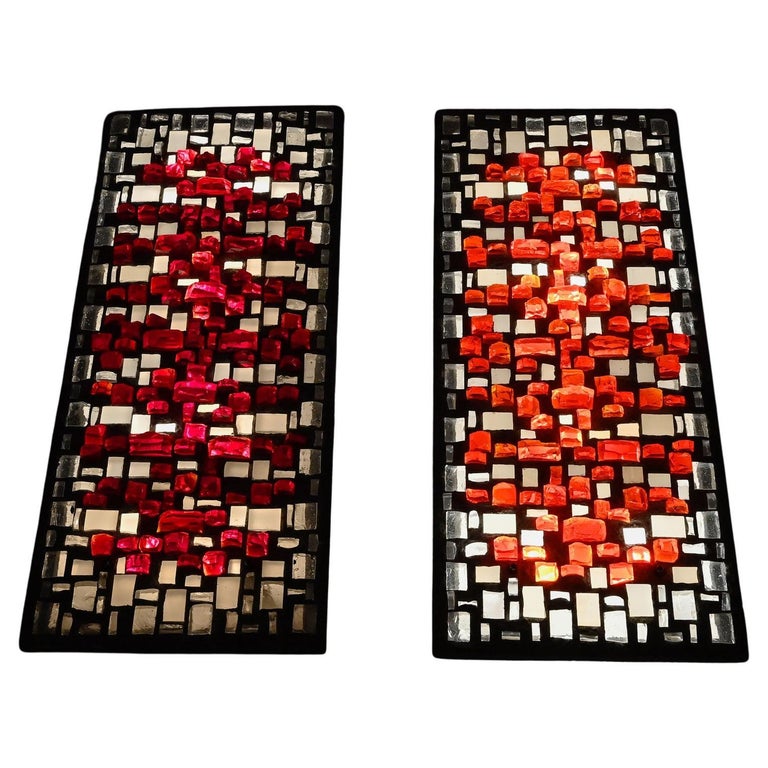 1960s Pair of Wall Appliques Red and Orange Glassstones Lightning ...