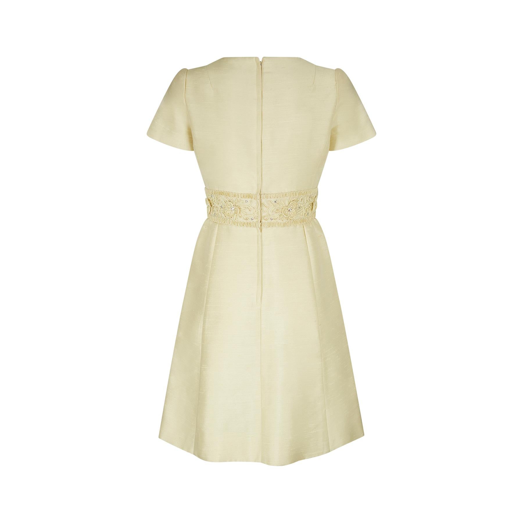 1960s Pale Yellow Shift Dress with Applique Waistband For Sale at ...