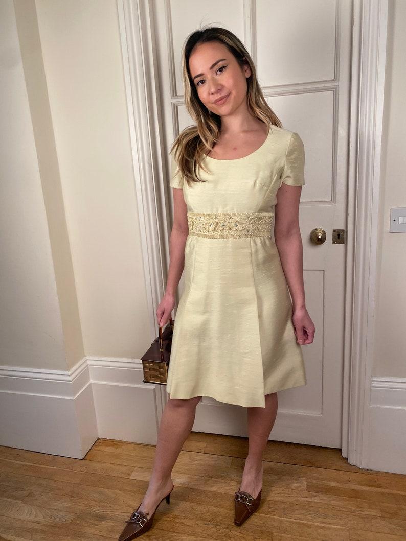 1960s Pale Yellow Shift Dress with Applique Waistband For Sale at ...