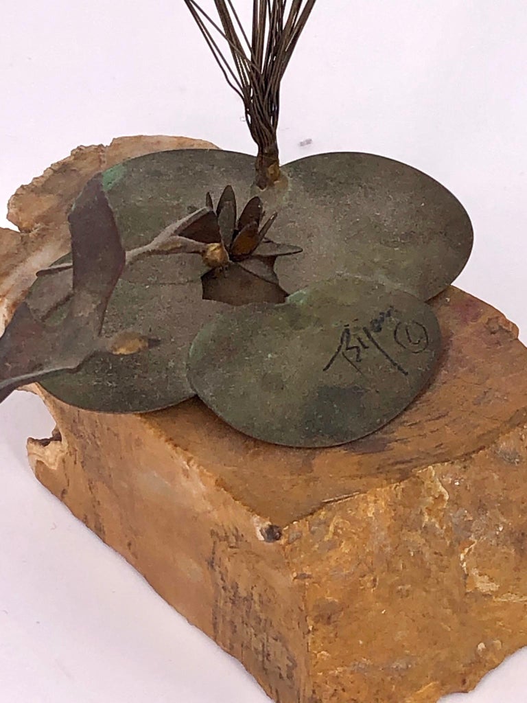1960s Patinated Bronze Table Sculpture Flying Birds on Pond Signed by ...