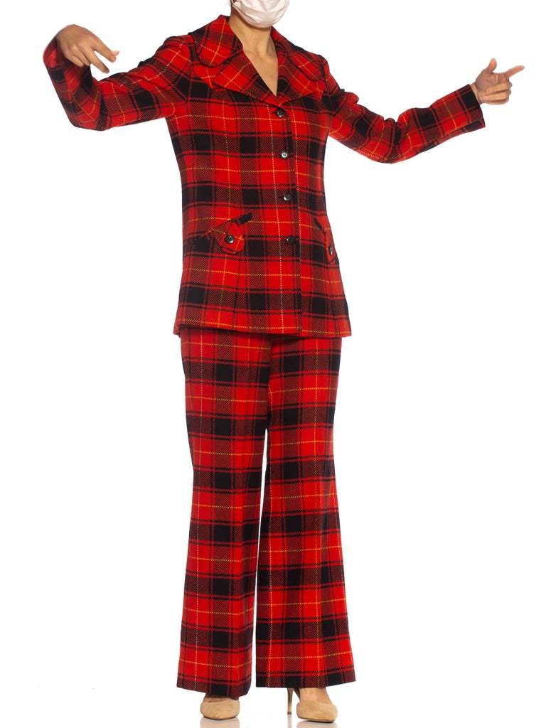 1960S PENDLETON Red and Black Plaid Wool Fully Lined, Wide Lapel Pant ...