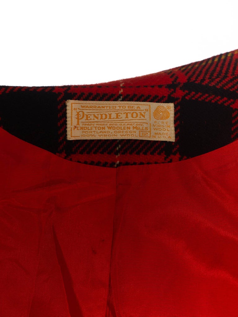 1960S PENDLETON Red and Black Plaid Wool Fully Lined, Wide Lapel Pant ...