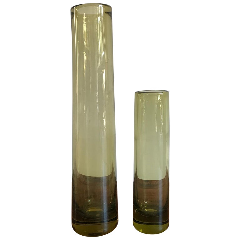 1960s Per Lutken Scandinavian Midcentury Olive Green Glass Vases for ...