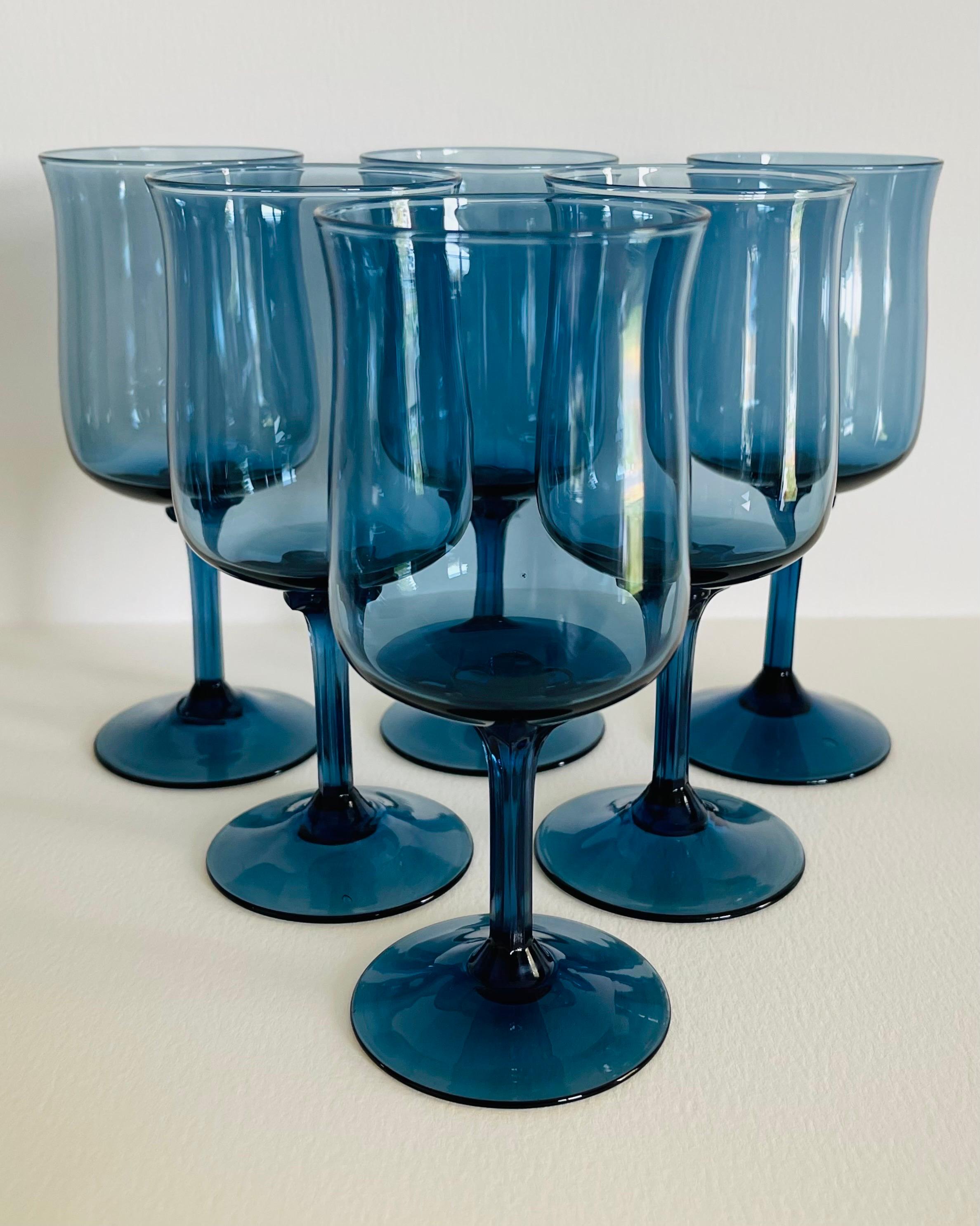 1960s Periwinkle Blue Glass Wine Stems, Set of 6 For Sale at 1stDibs ...