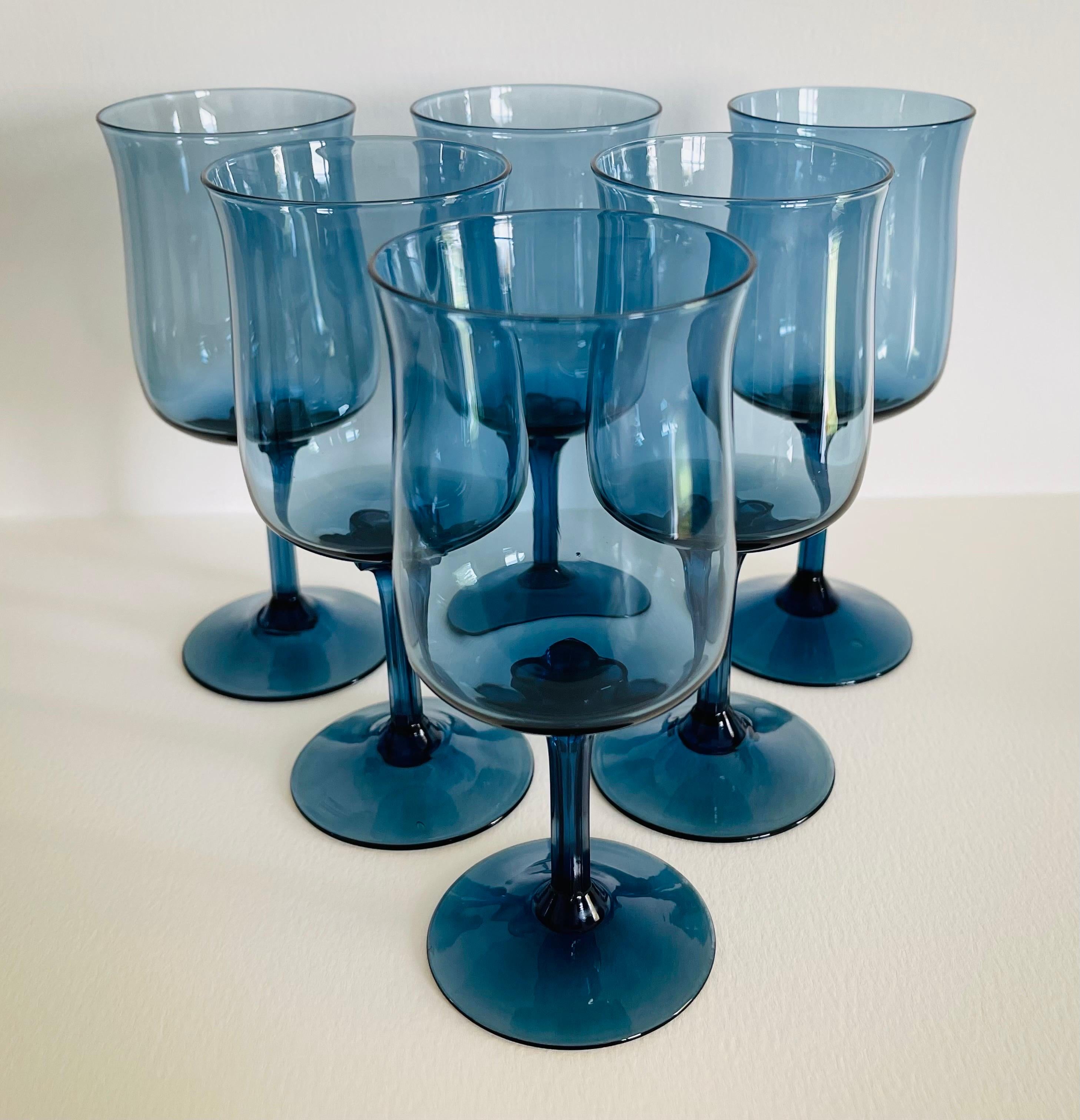 1960s Periwinkle Blue Glass Wine Stems, Set of 6 For Sale at 1stDibs ...
