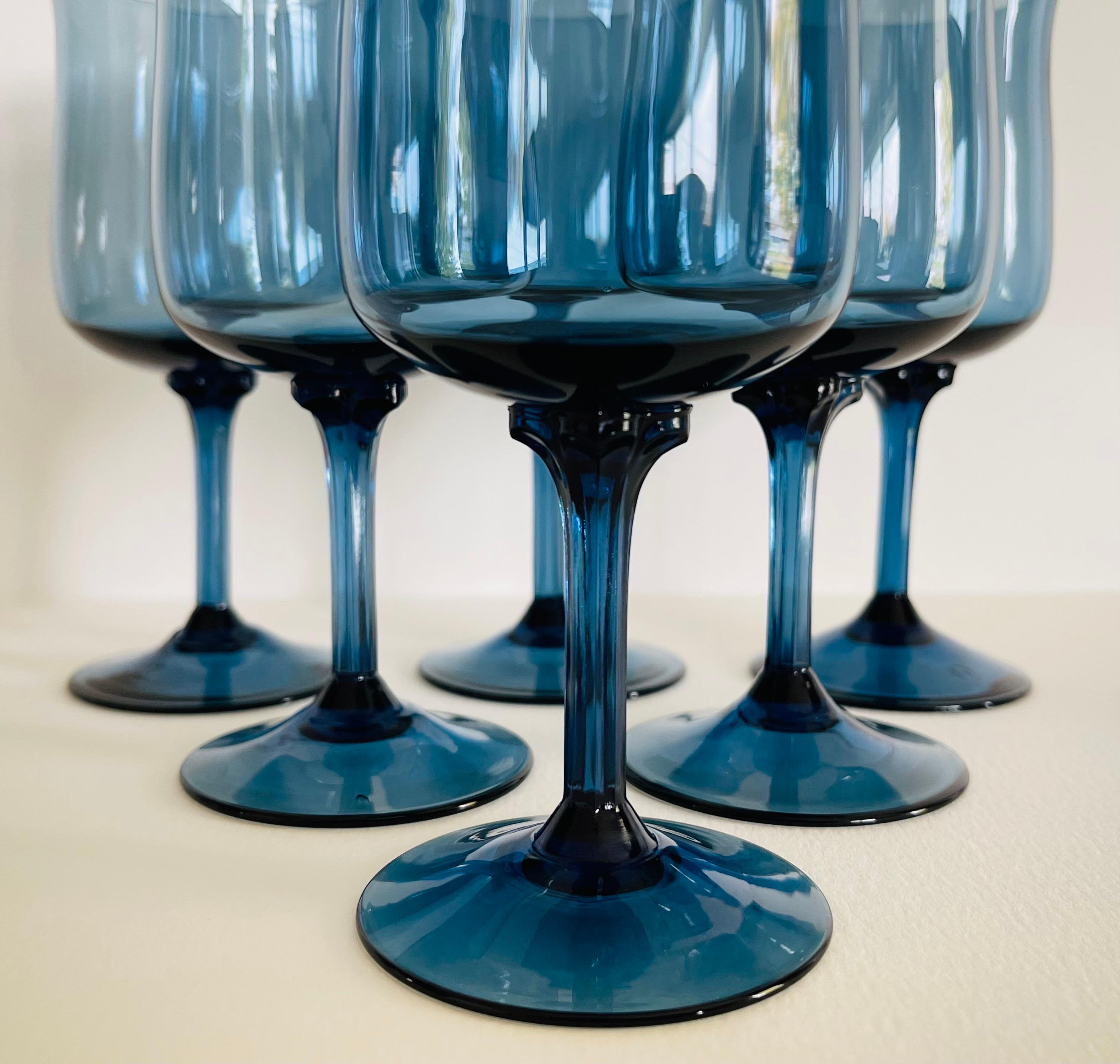1960s Periwinkle Blue Glass Wine Stems, Set of 6 For Sale at 1stDibs ...