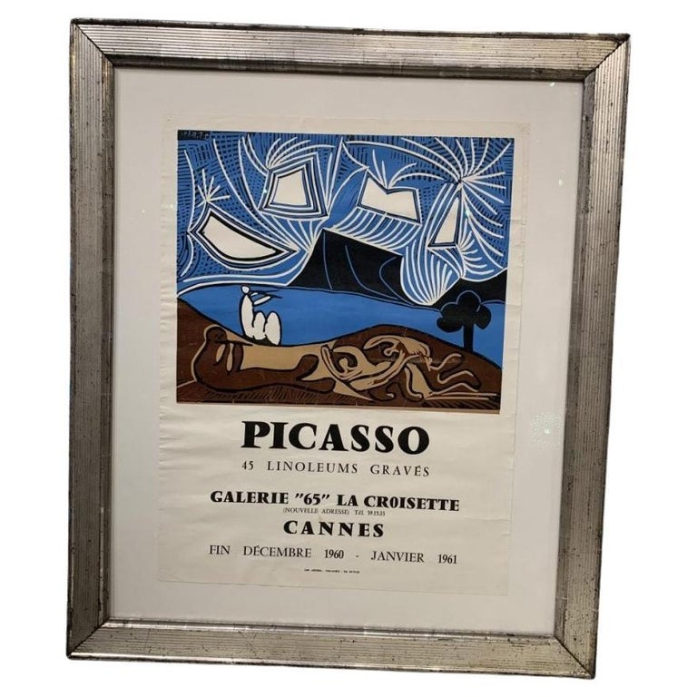 1960s Picasso Poster in Antique Silver Frame at 1stDibs