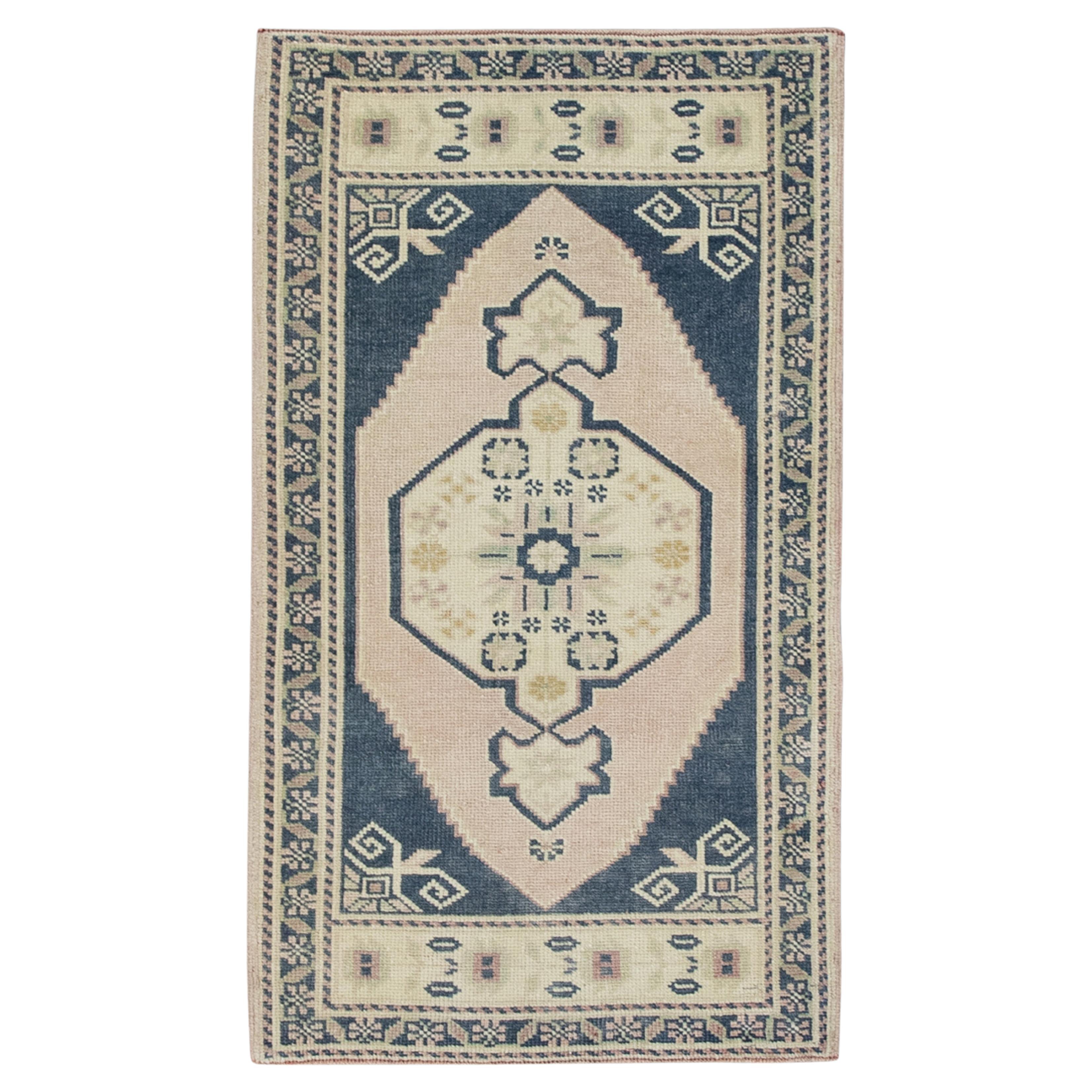 1960s Pink and Blue Vintage Turkish Mini Rug 1'10" X 3'1" For Sale at ...