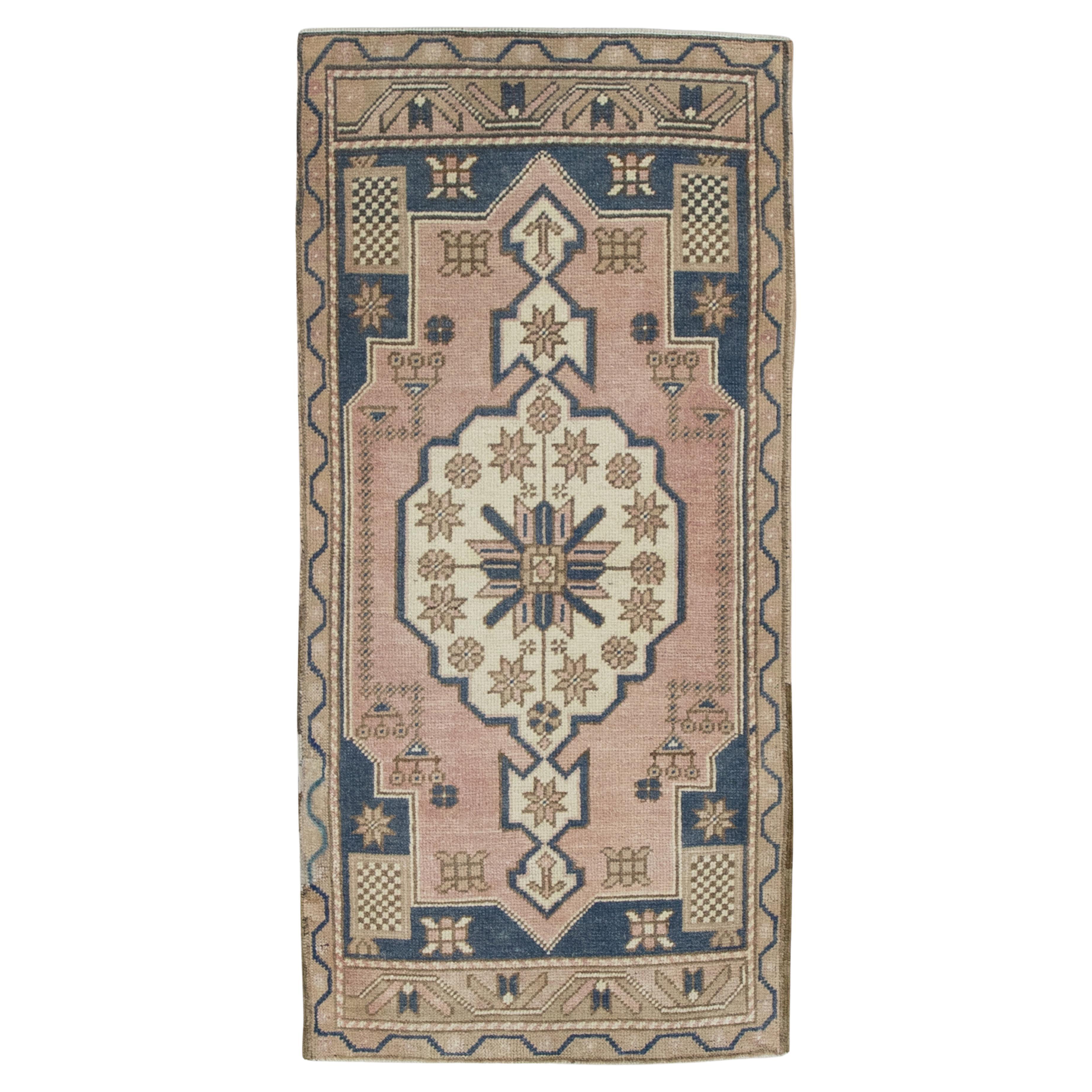 1960s Pink and Blue Vintage Turkish Mini Rug 1'11" X 3'9" For Sale at ...