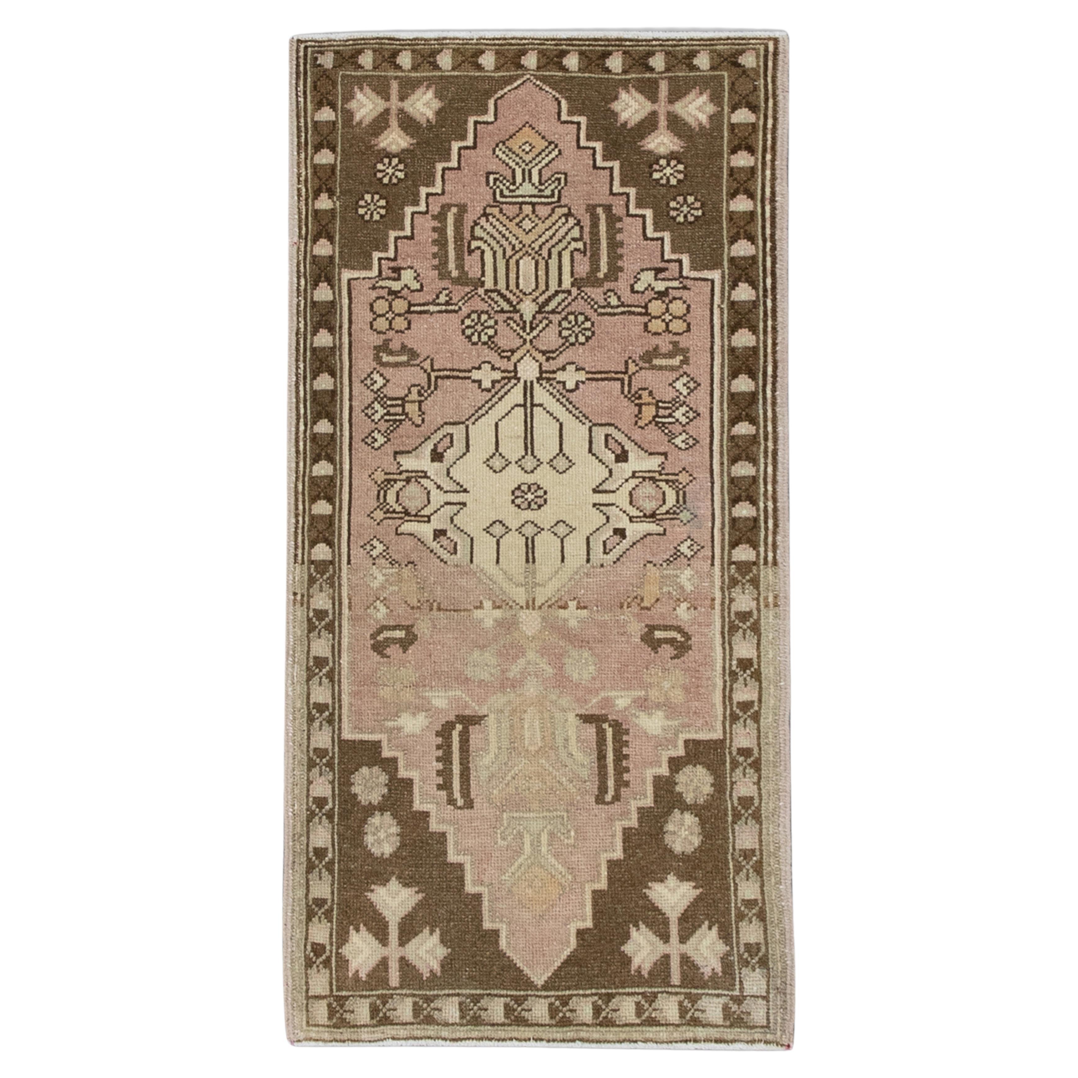 1960s Pink and Brown Vintage Turkish Mini Rug 1'6" x 3'2" For Sale at ...
