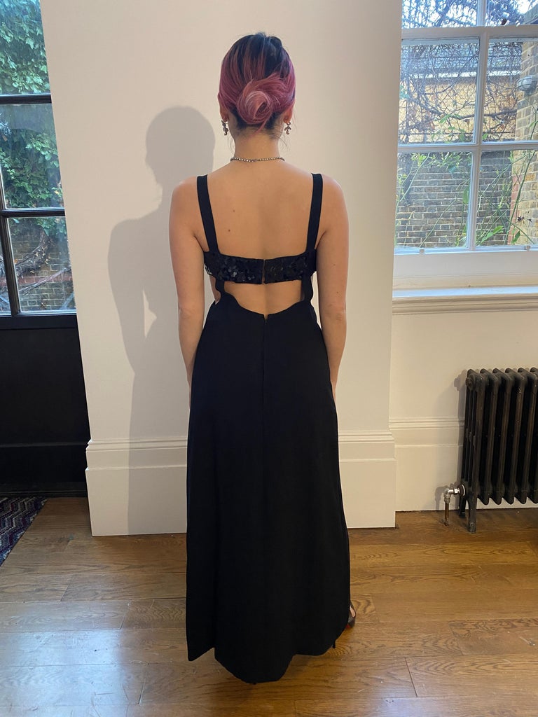 1960s Polly Peck Black Crepe Dress and 1950s Necklace and Earrings at ...